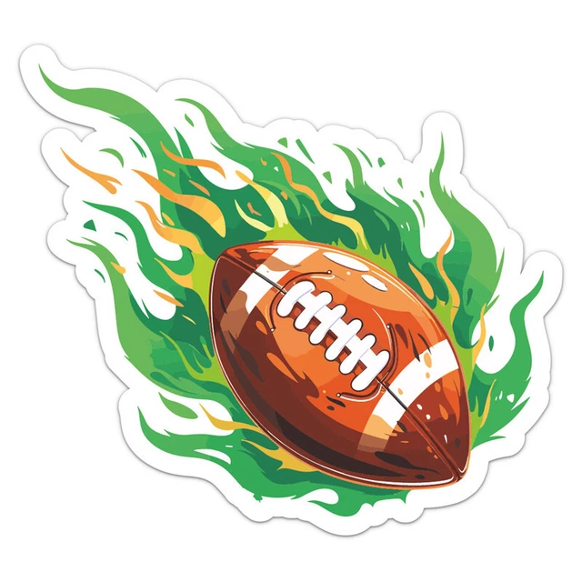Green Flame Football Ball Sticker Phone Decal Water Bottle Stickers Car ...