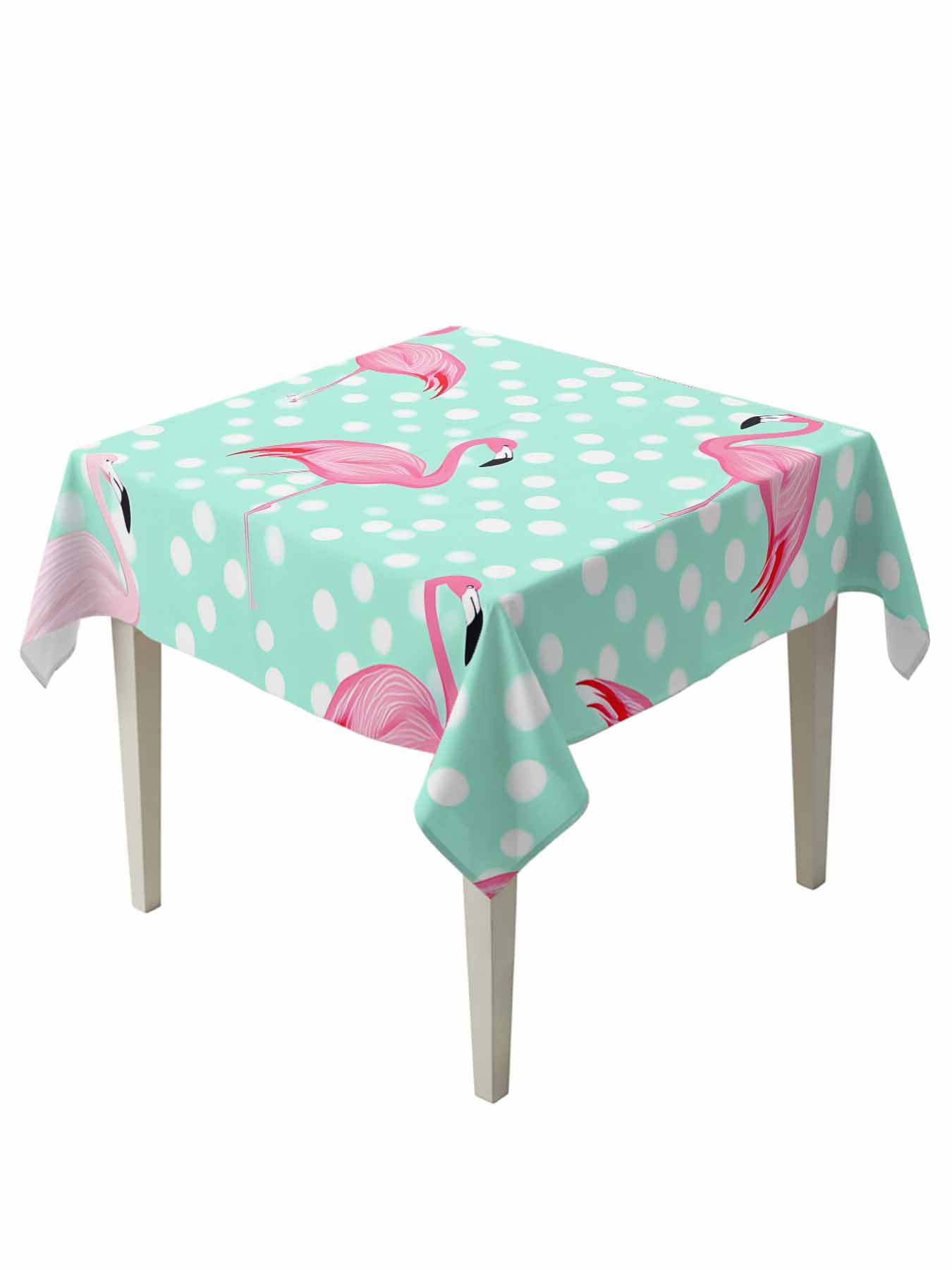 Green Flamingo Table Cloth, Polka Dot Modern Art Waterproof Tablecloth ...