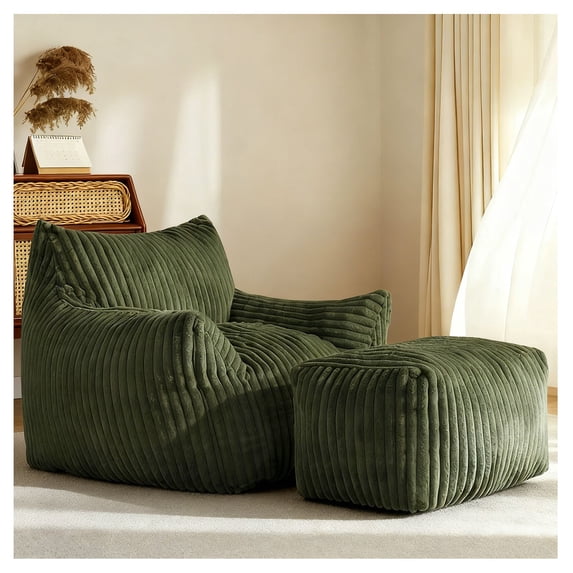 Green Flannelette Sofa Chair with Ottoman | 5-Zone Ergonomic Support ...