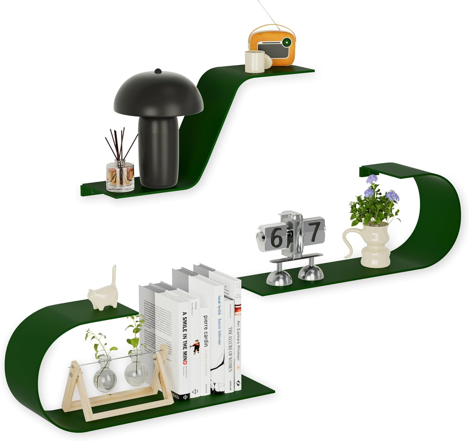 Green Floating Shelves Set of 3, Green Metal Wall Decor, Unique Wall ...