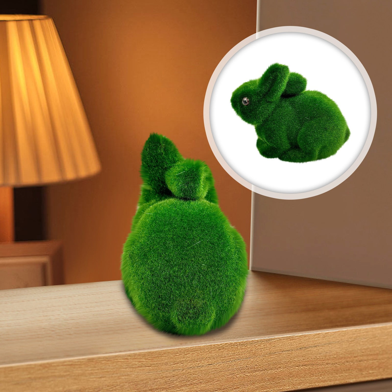 Green Flocked Bunny Easter Decor - Furry Rabbit Figurines for Spring ...