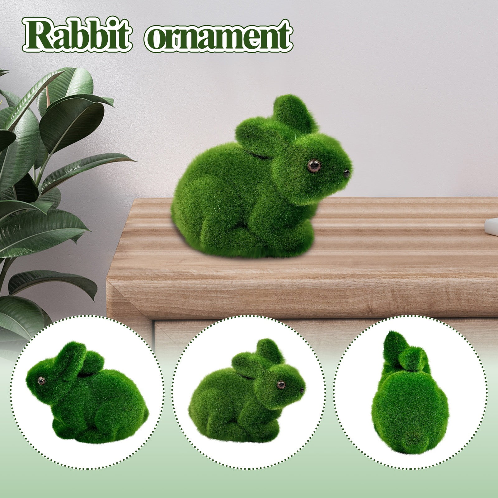 Green Flocked Bunny Easter Decor - Furry Rabbit Figurines for Spring ...
