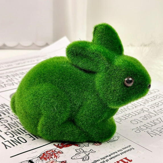 Green Flocking Bunny Figurines | Handmade Grass Rabbit Ornaments ...