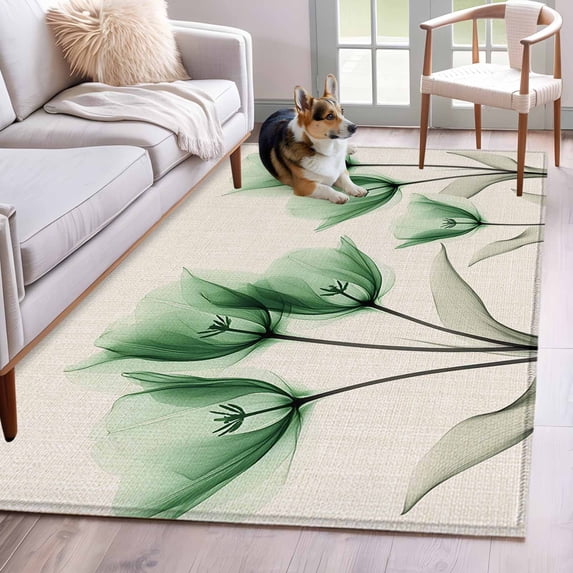 Green Floral Area Rug 3x5 FT, Non Slip Entryway Bedside Carpet, Elegant ...
