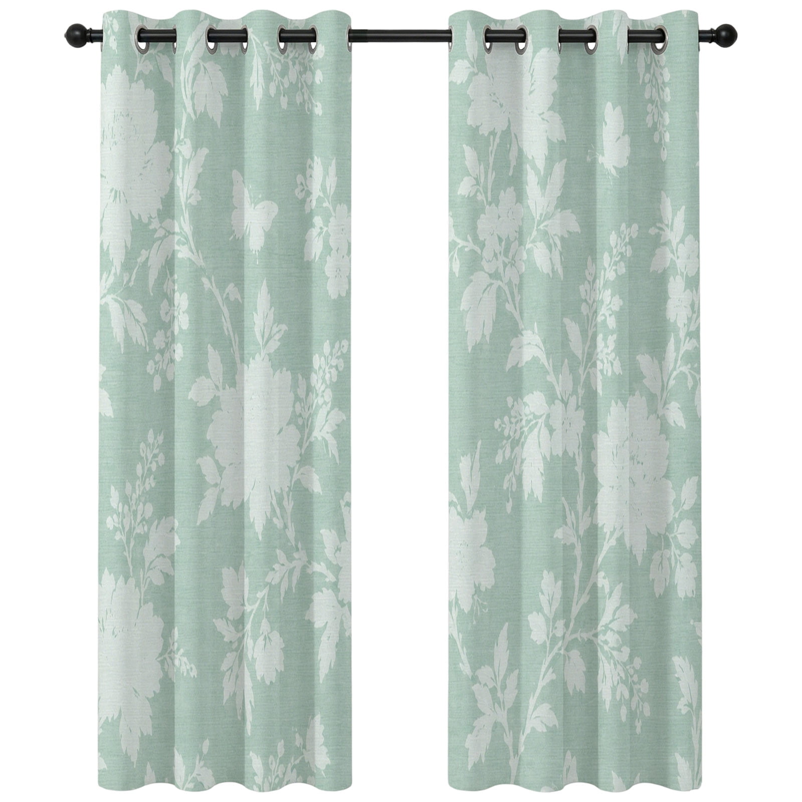 Green Floral Blackout Curtains 84 Inches Long, Country Vintage Pastoral ...