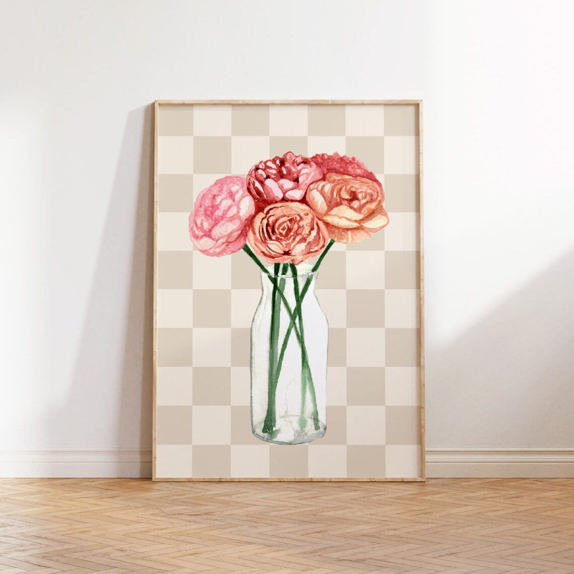 Green Floral Checkered Bouquet Wall Art, Unframed Canvas Size 16x24 ...