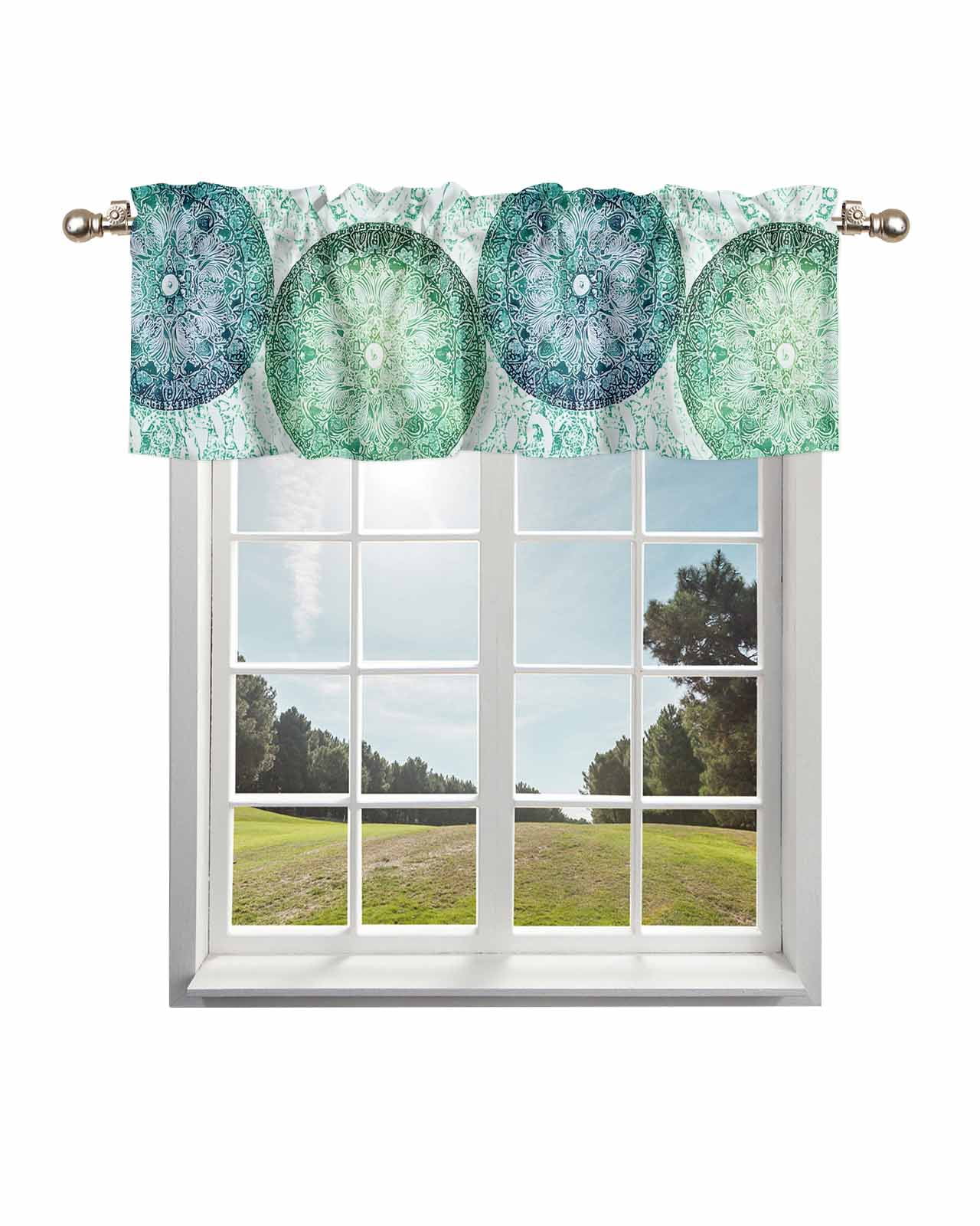 Green Floral Circle Curtain Valance for Windows/Living Room/Kitchen ...