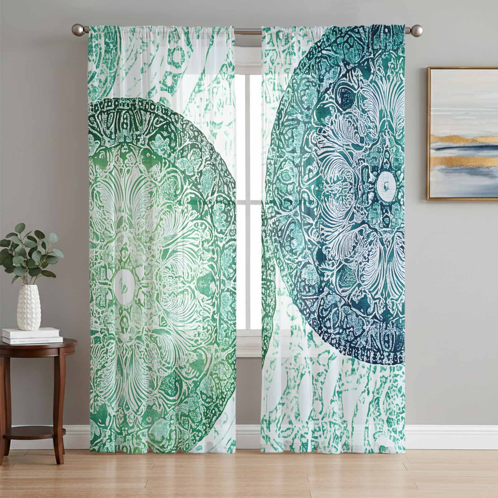 Green Floral Circle Sheer Curtains 96 Inch Length 2 Panels Set ...