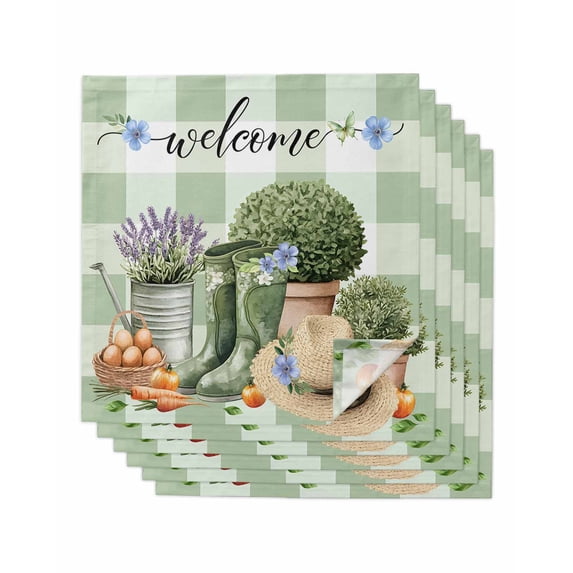 Green Floral Cloth Napkins Set of 6 Reusable Dinner Napkins, Potted ...