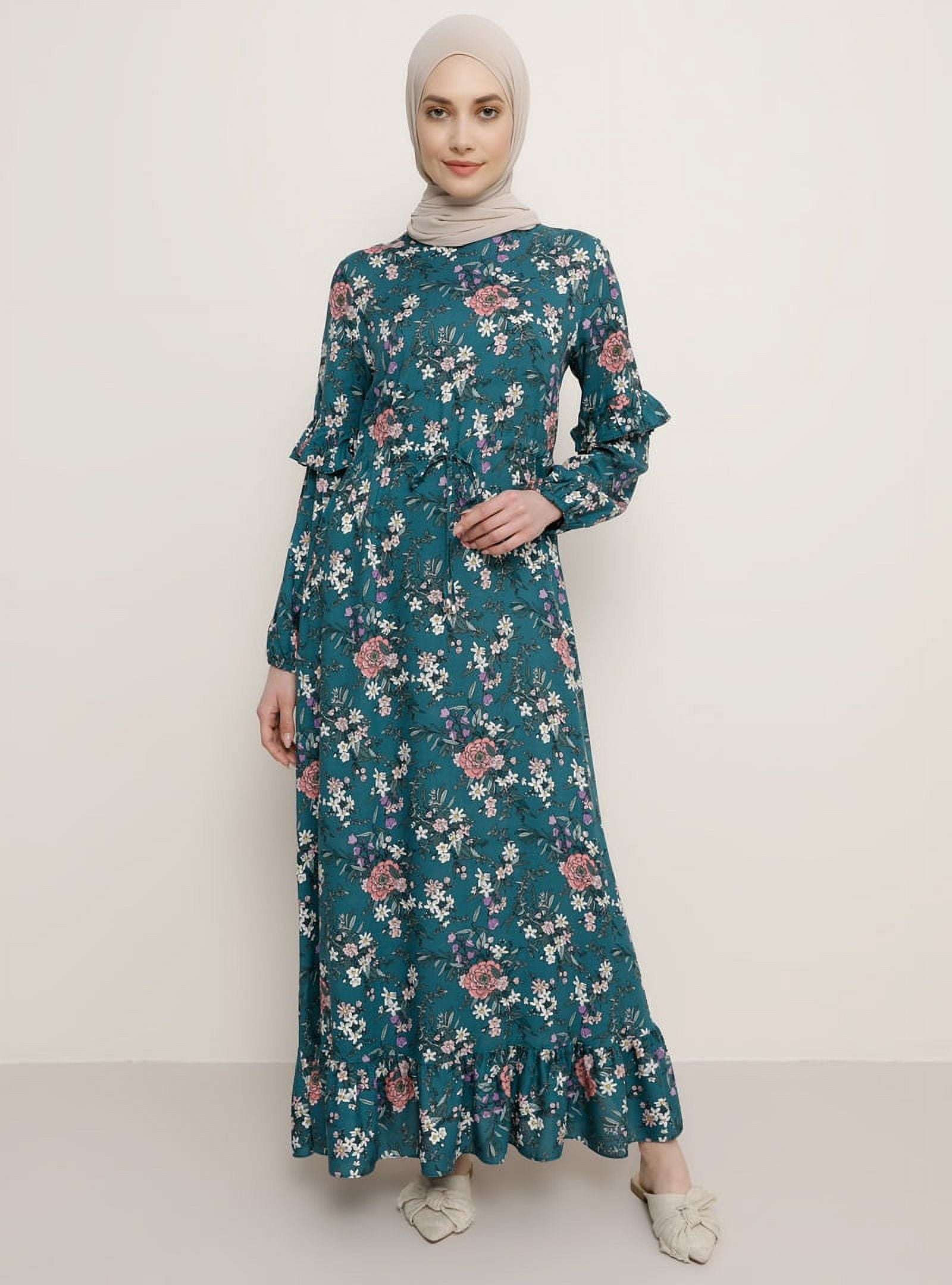Green - Floral - Crew neck - Unlined - Viscose - Dress - Refka ...