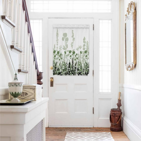 Green Floral Door Curtains for Door Window, French Sidelight Front Back ...