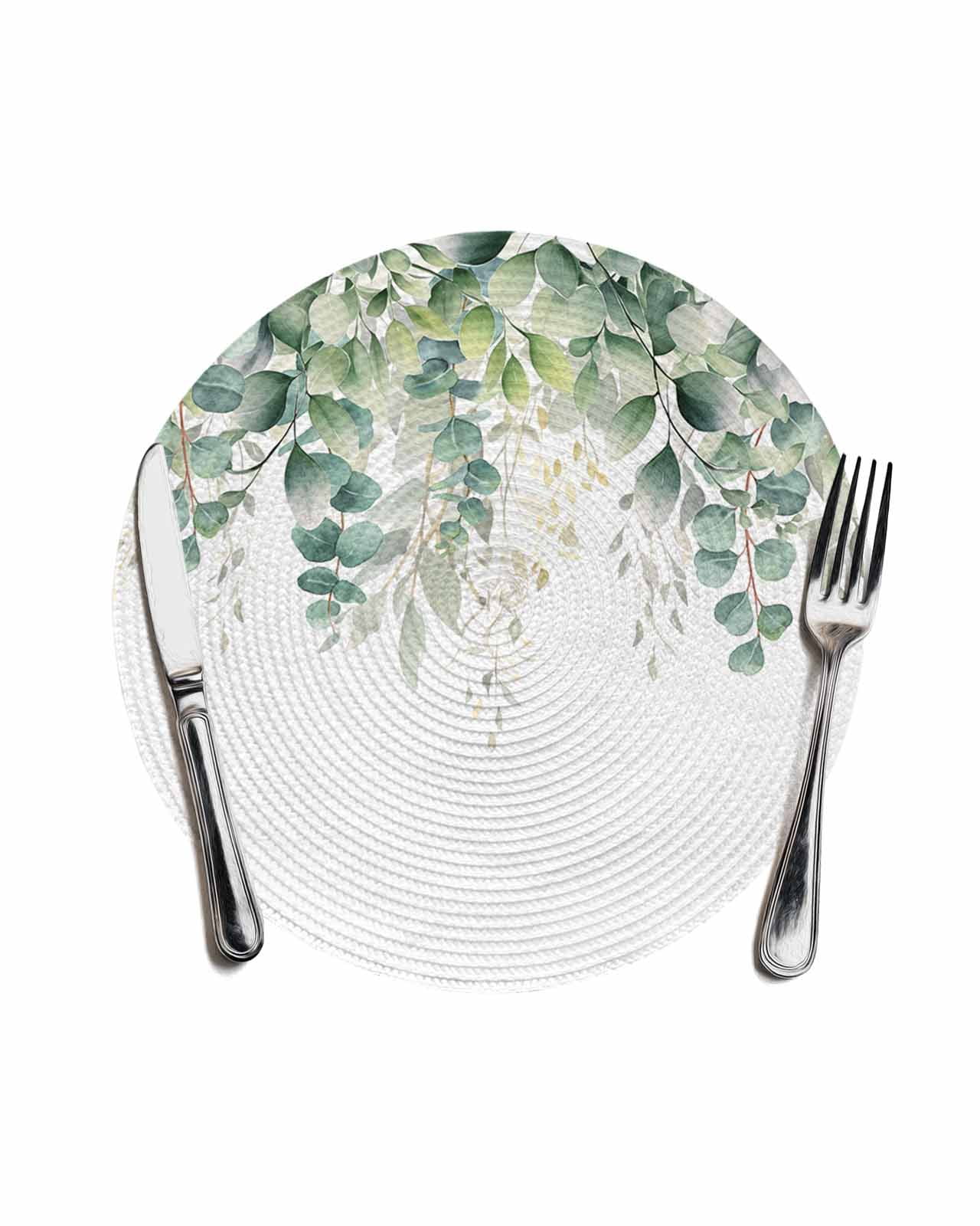 Green Floral Eucalyptus Round Table Placemats 1 pc, Rustic Watercolor ...