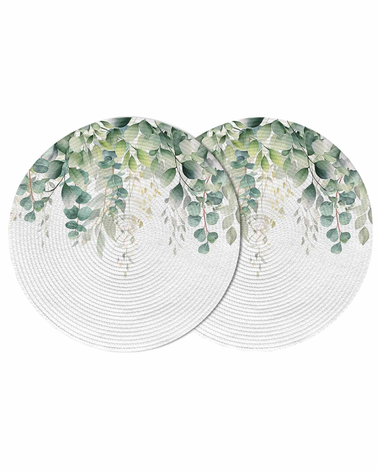 Green Floral Eucalyptus Round Table Placemats set of 2, Rustic ...