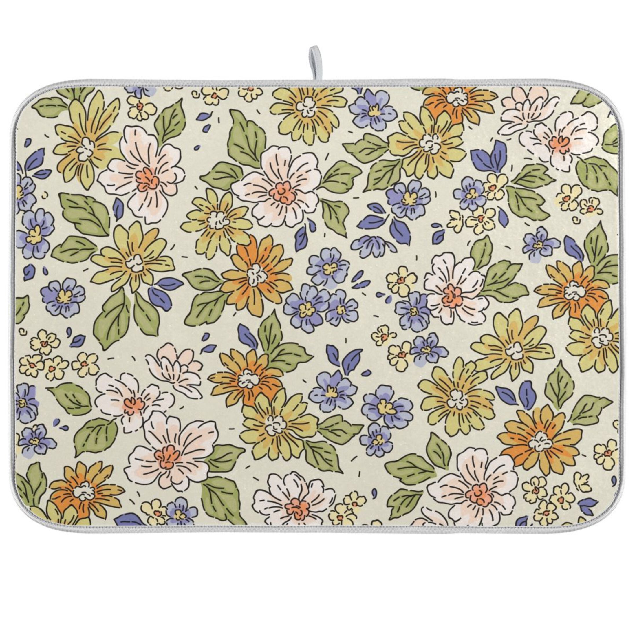 Green Floral Flowers Dish Drying Mat Microfiber Kitchen Pad Large ...