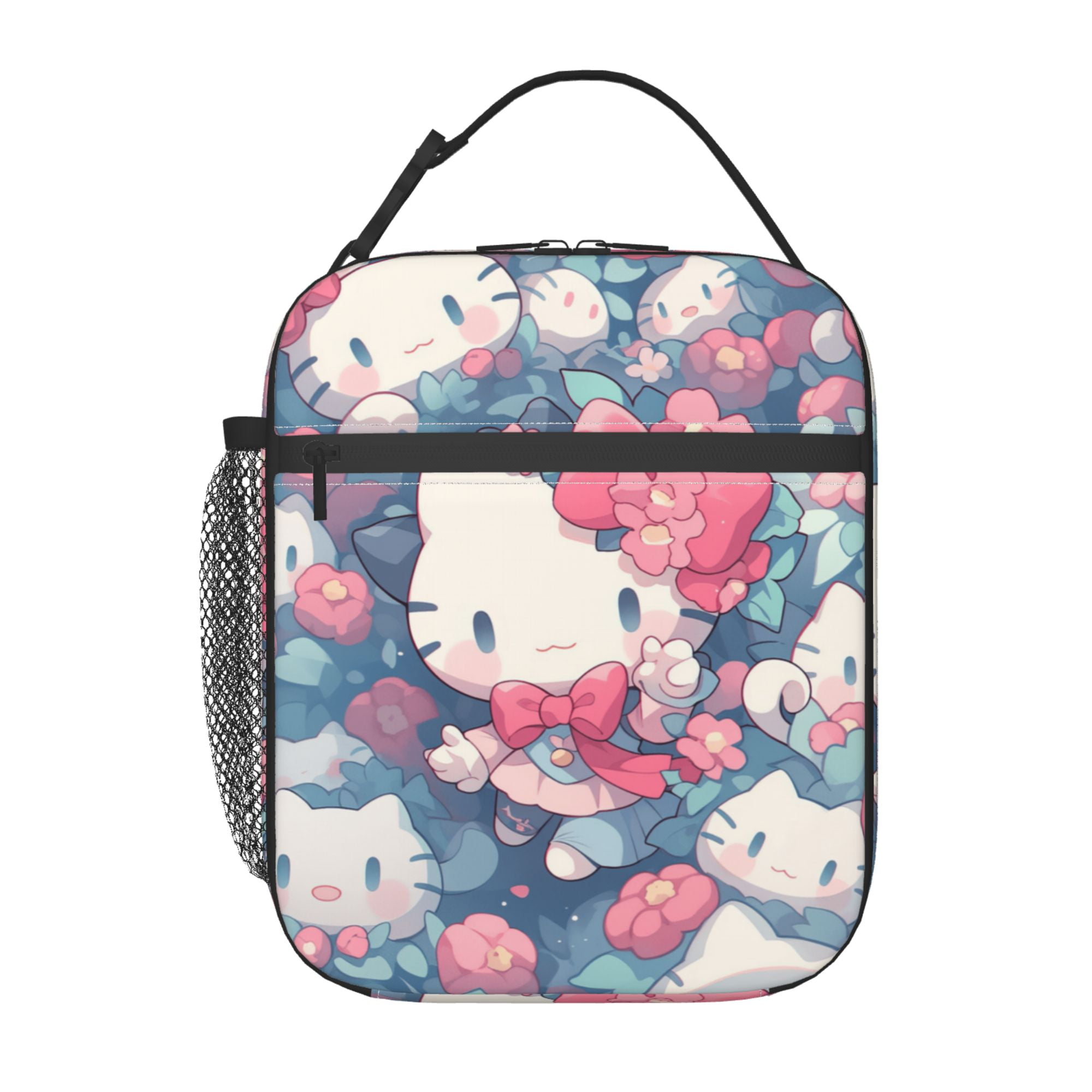 Green Floral He-llo Kit-ty Insulated Lunch Bag, Portable Thermal Tote ...