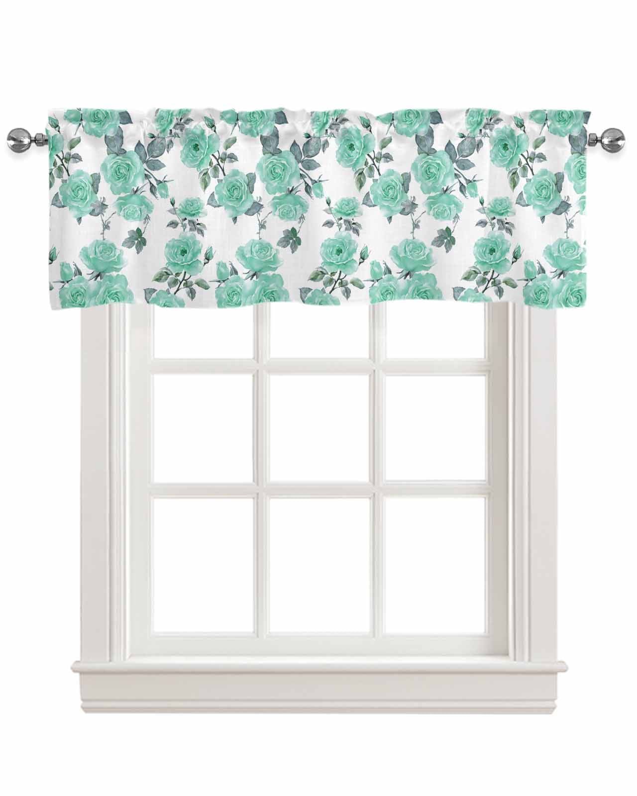 Green Floral Kitchen Valances for Windows Farmhouse Linen Window ...