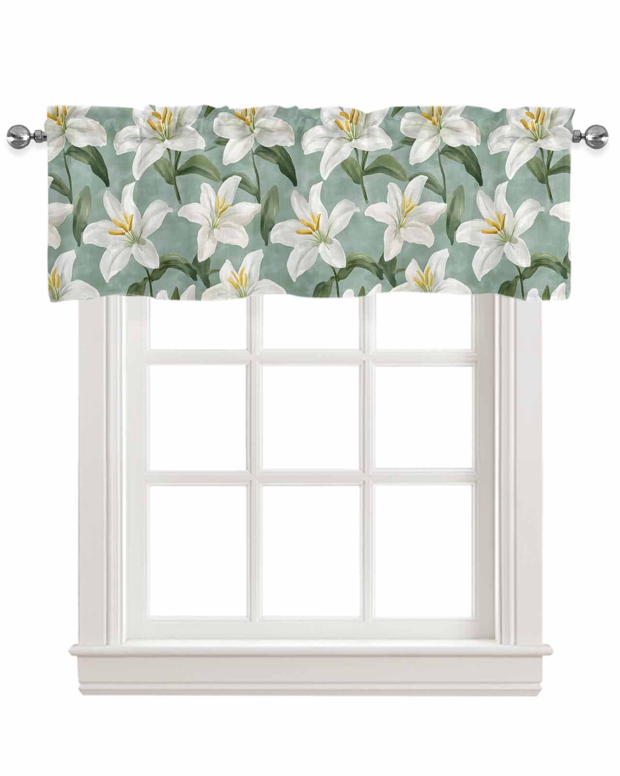 Green Floral Kitchen Valances for Windows Farmhouse Linen Window ...