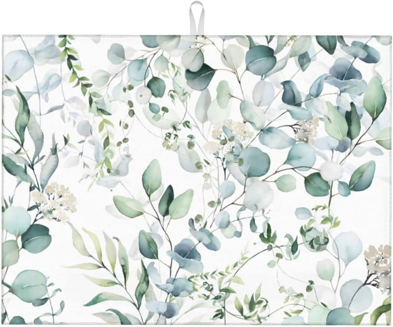 Green Floral Leaf Dish Drying Mat For Kitchen Counter 18 X 24 Inch ...