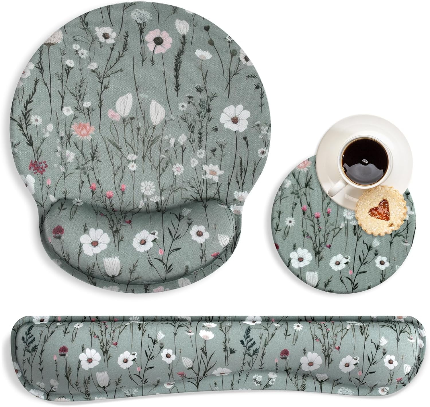 Green Floral Mouse Pad with Wrist Rest and Keyboard Wrist Set ...