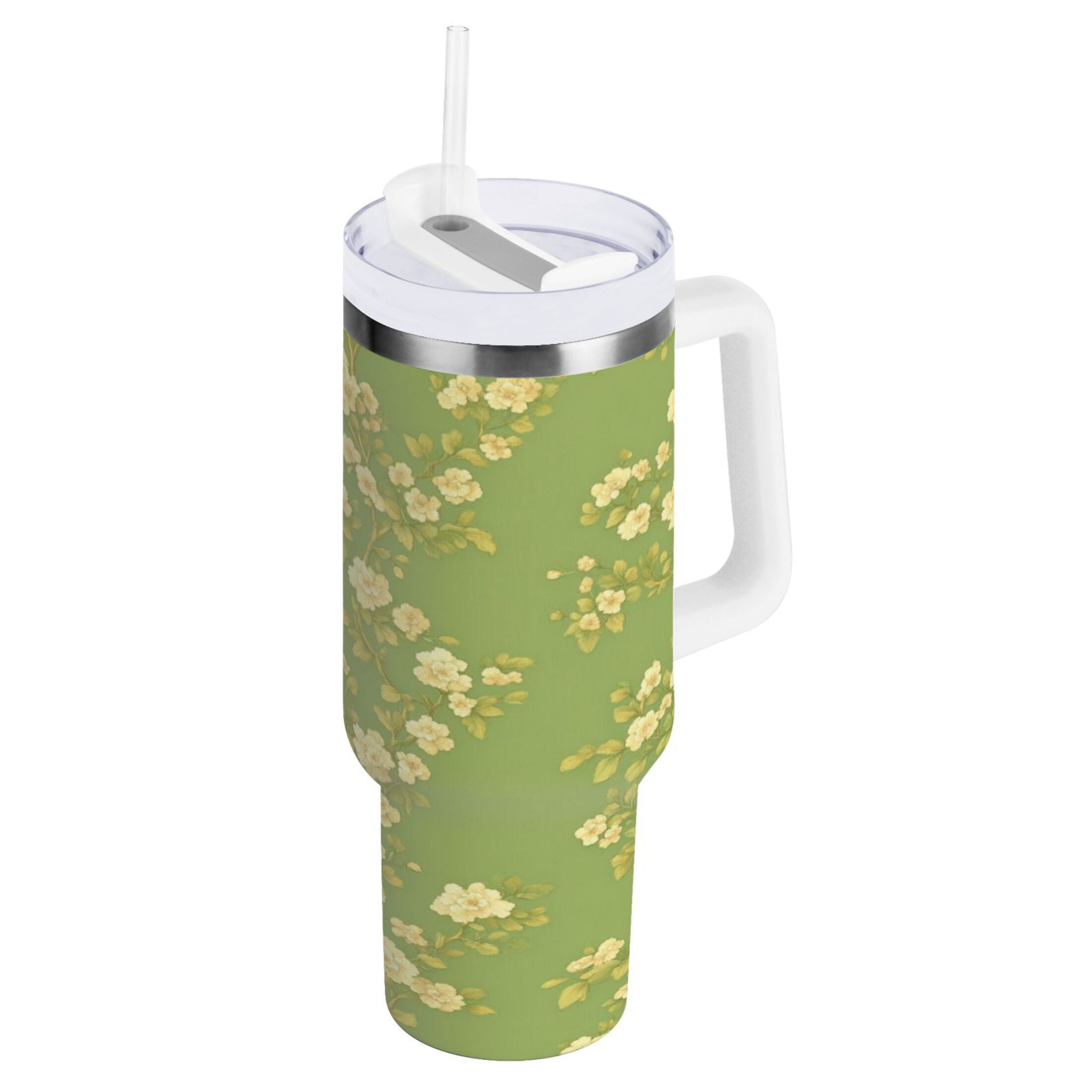 Green Floral Pattern Water Bottles 30oz Insulated Tumblers Double ...