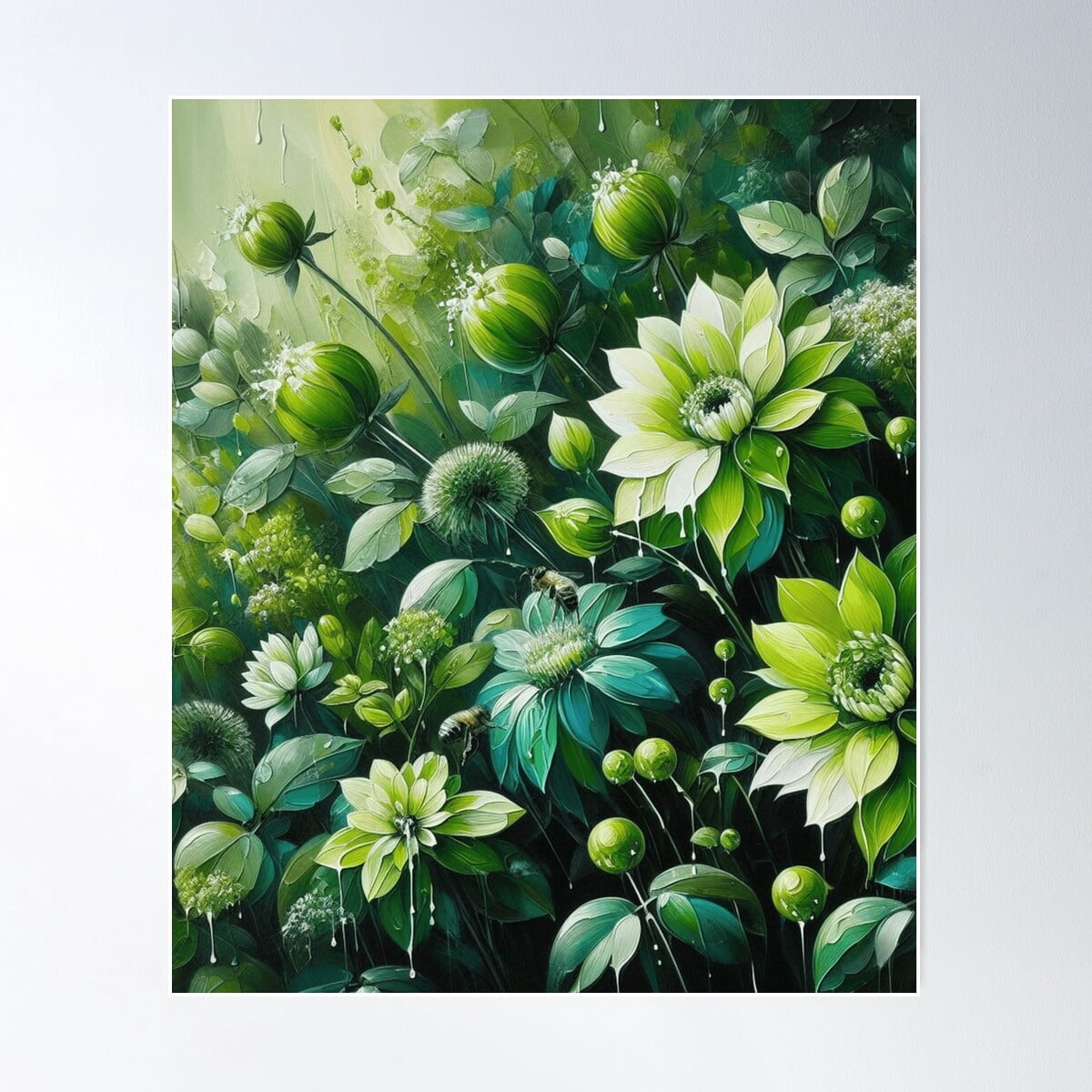 Green Floral Patterns, Watercolor Poster Wall Art, Modern Wall Decor ...