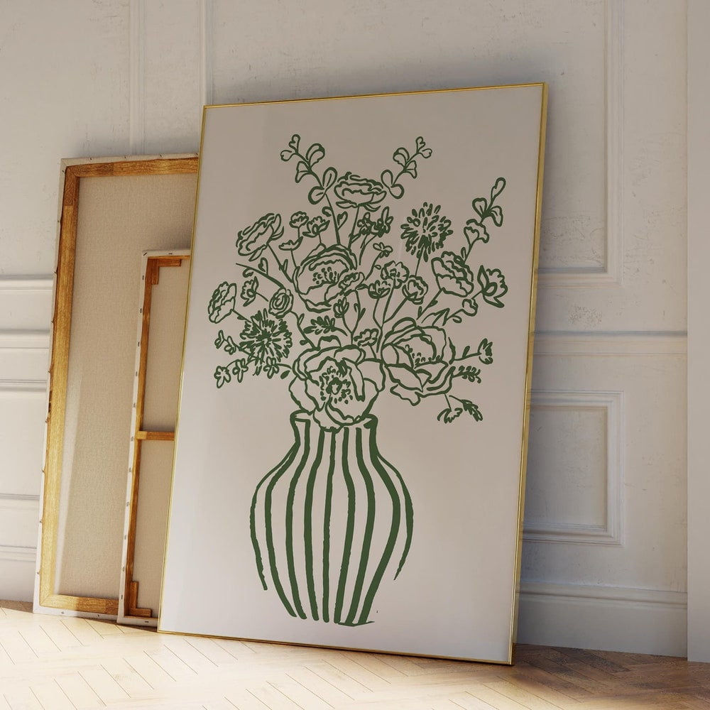 Green Floral Print Trendy Vase Poster, Classy Prints Stripe Vase Print ...