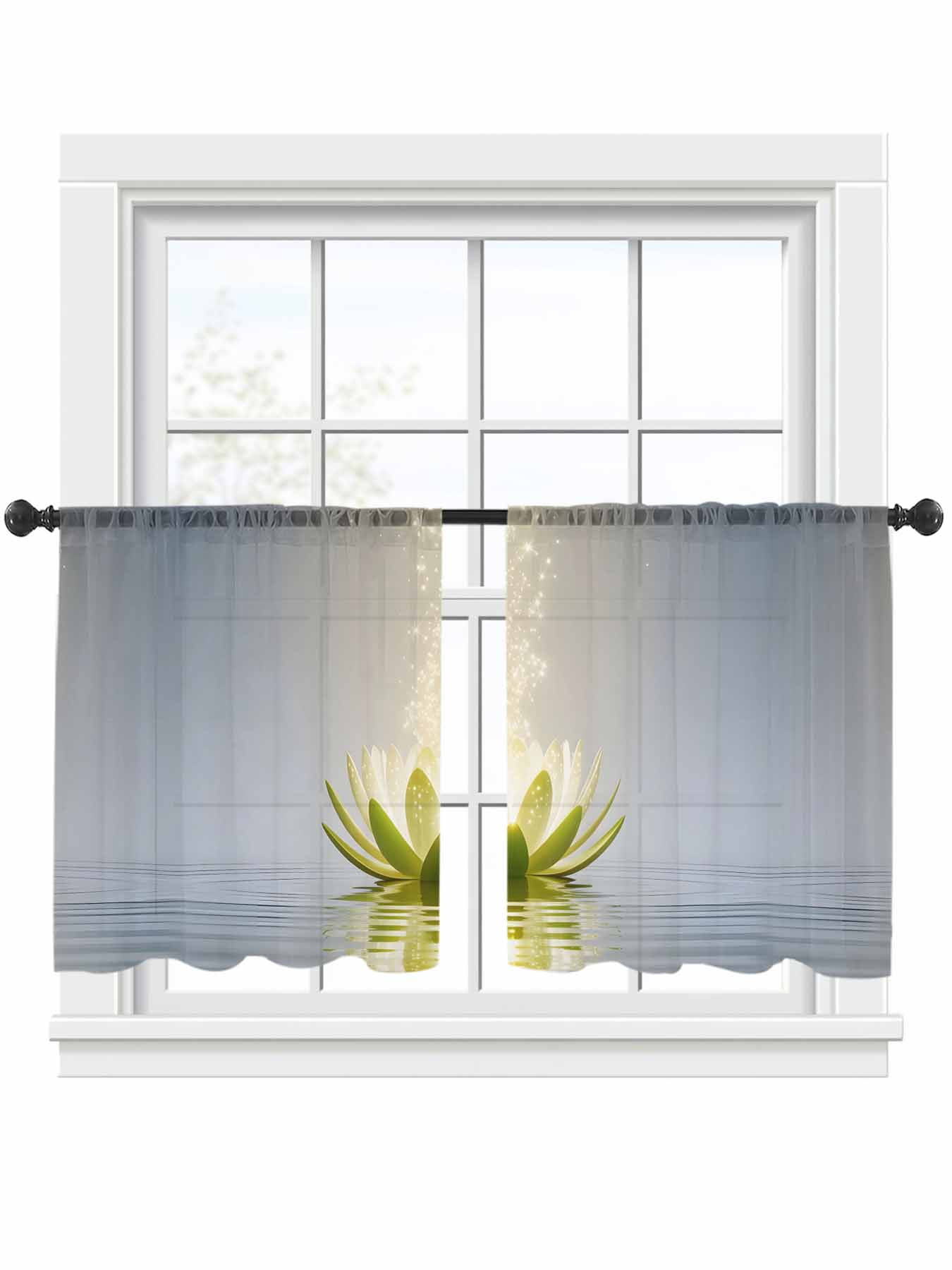 Green Floral Sheer Curtains 2 Panels Set Modern Zen Lotus Flower ...