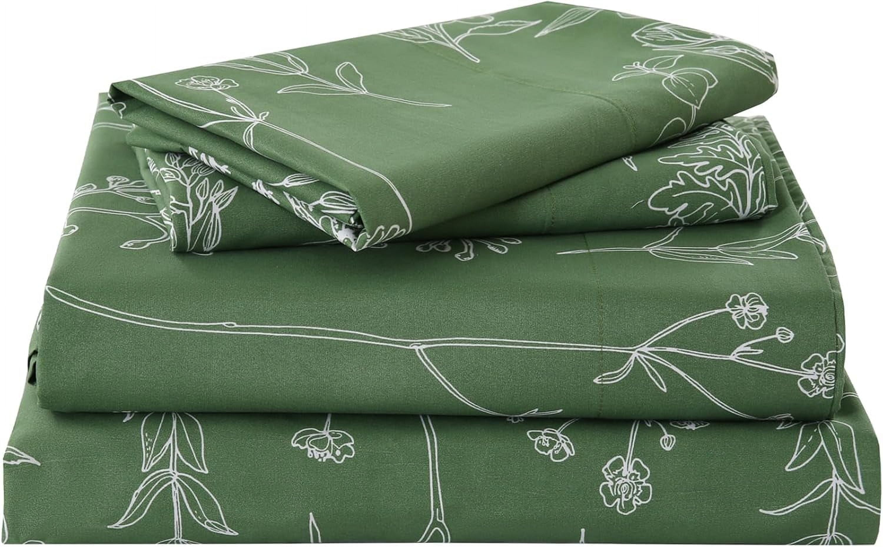 Green Floral Sheet Set Queen, Botanical Rustic Pattern Bed Sheets Boho ...