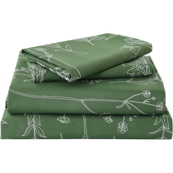 Green Floral Sheet Set Queen, Botanical Rustic Pattern Bed Sheets Boho ...