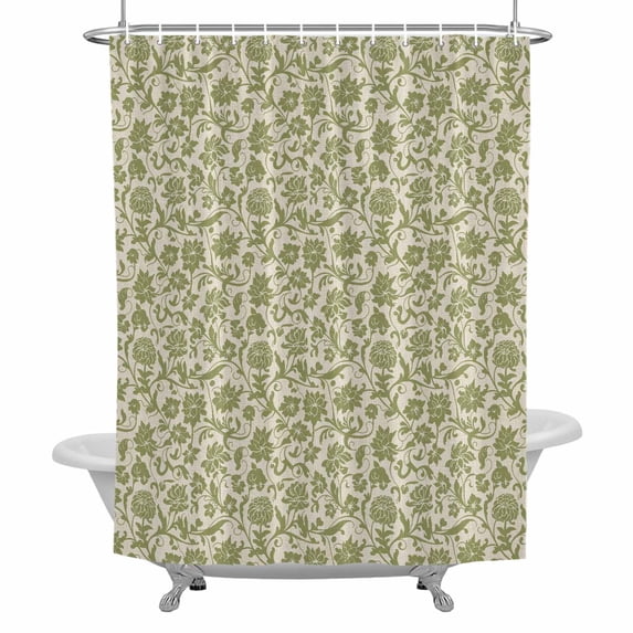 Green Floral Shower Curtain for Bathroom, Vintage Spring Flower ...