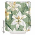Green Floral Spring Bathroom Shower Curtains with 12 Hooks Polyester ...