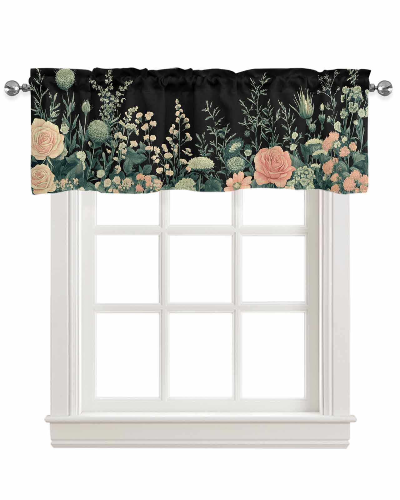 Green Floral Spring Kitchen Valances for Windows Farmhouse Linen Window ...