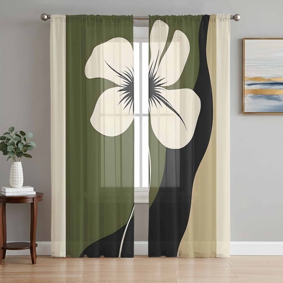 Green Floral Spring Sheer Curtains 72 Inch Length 2 Panels Set, Modern ...