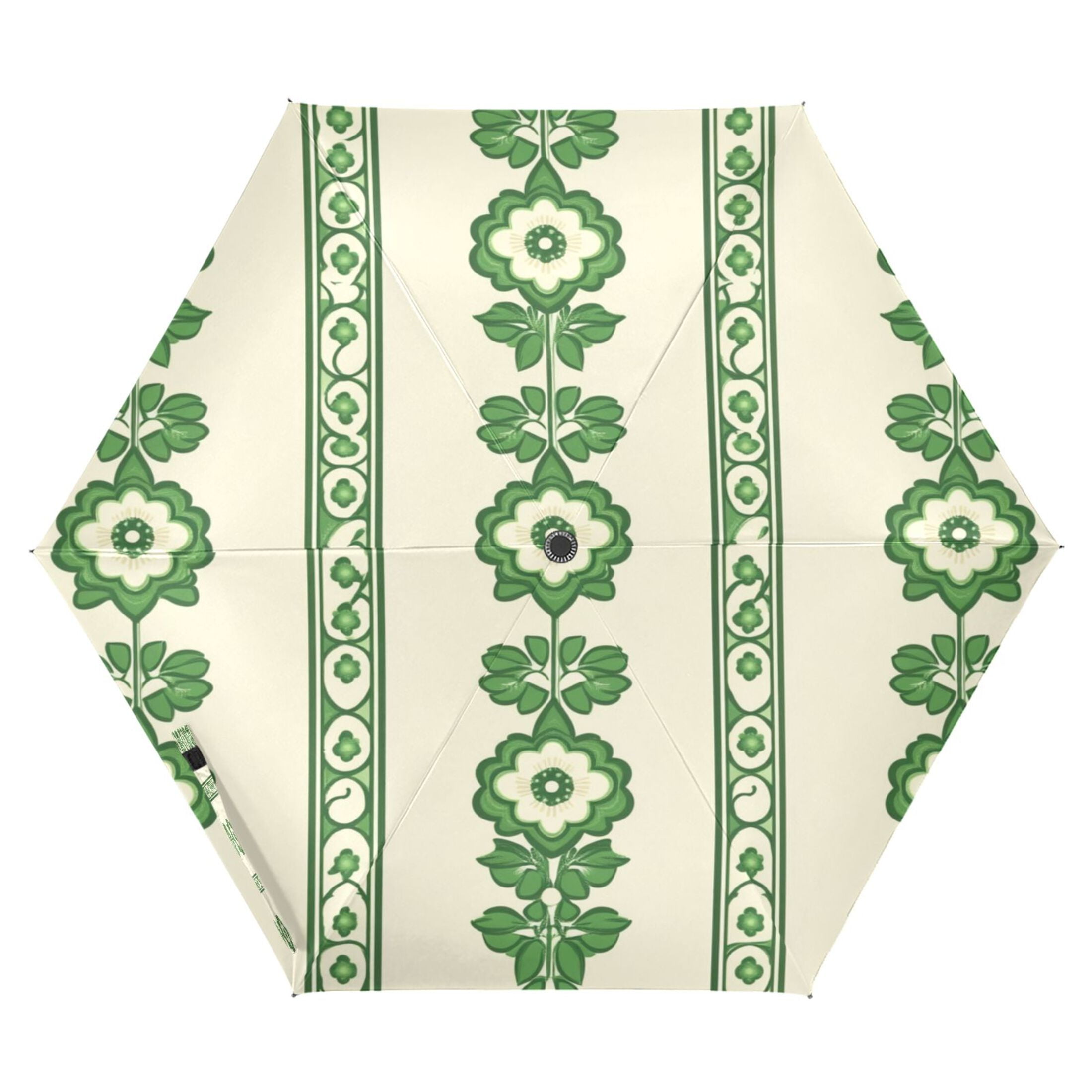 Green Floral Stripes Folding Umbrella UV50+ Waterproof Sun Protection ...