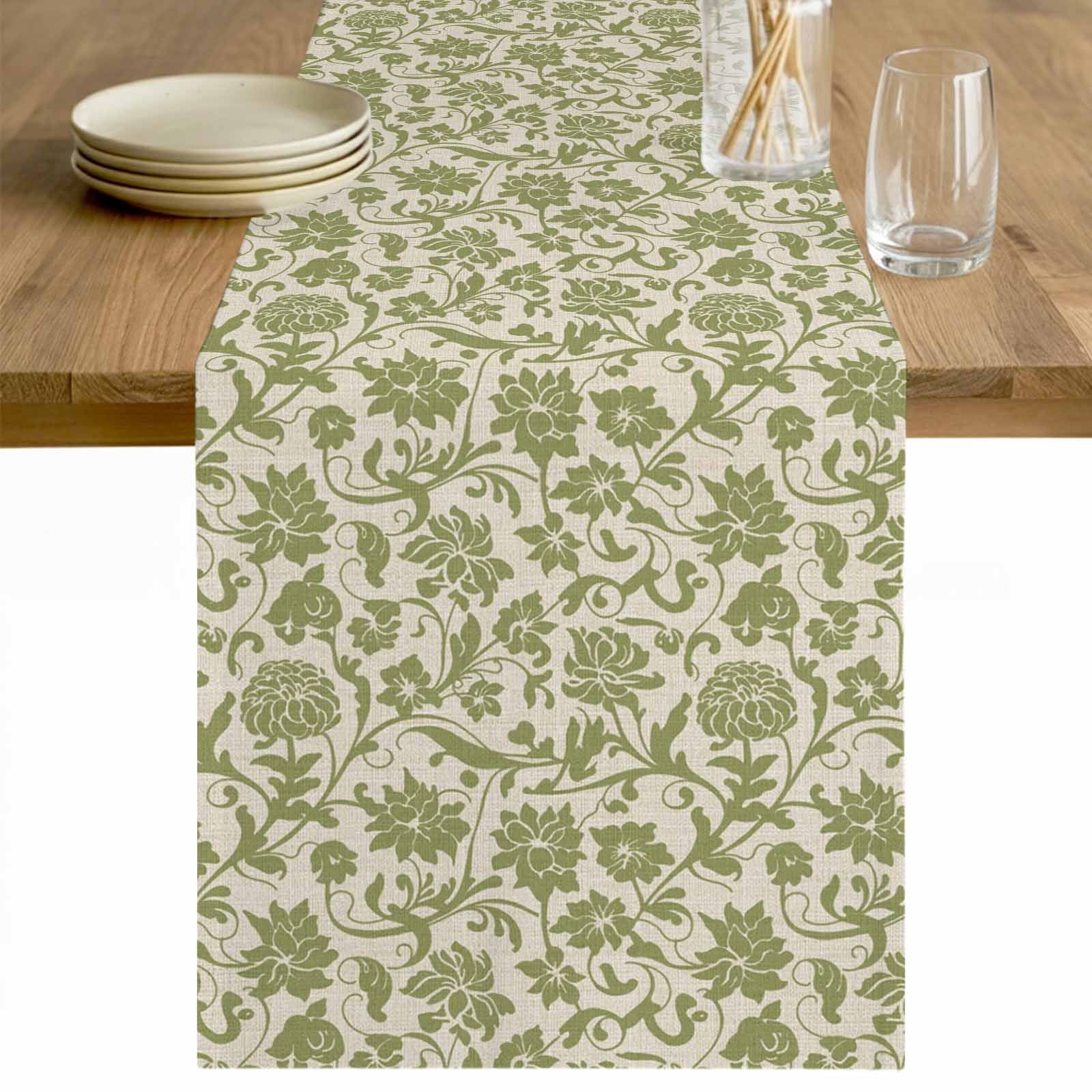 Green Floral Table Runner 108 Inches Long Farmhouse Dress Scarves ...