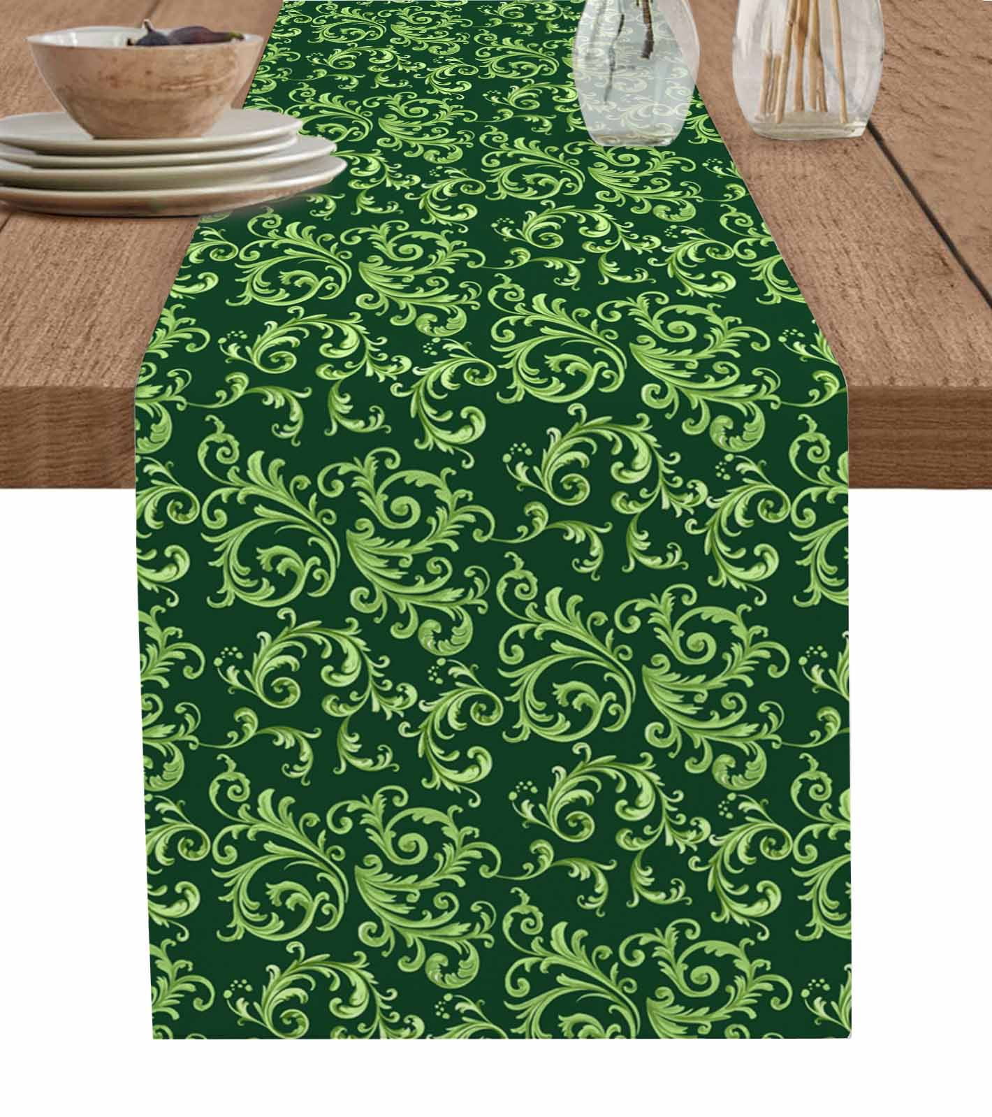 Green Floral Table Runner 108 Inches, Vintage Farmhouse Flowers Vines ...