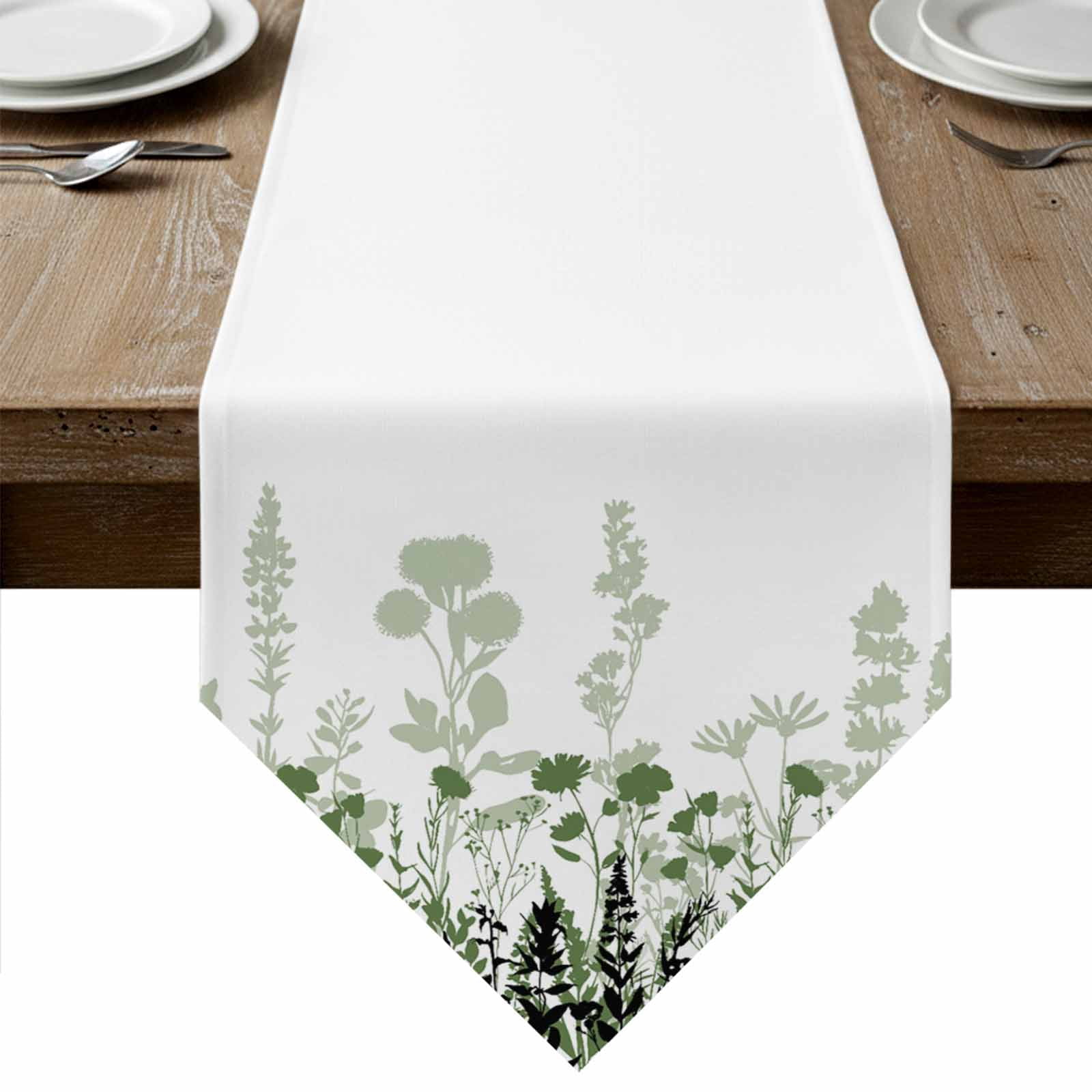 Green Floral Table Runner Linen Burlap Table Runner 108 Inches Long ...