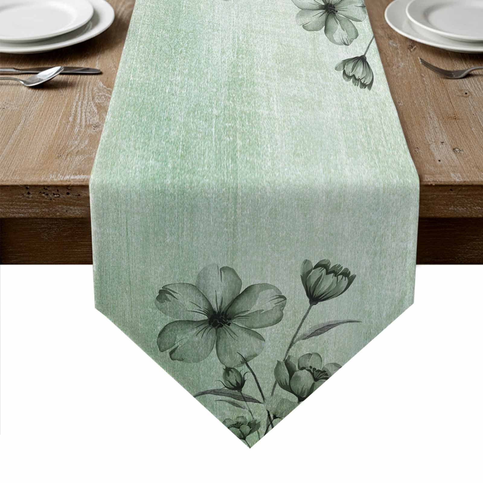 Green Floral Table Runner Linen Burlap Table Runner 72 Inches Long ...
