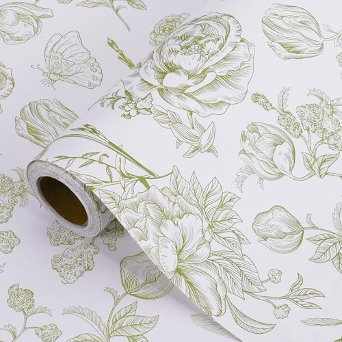 Green Floral Wrapping Paper Roll 17 in x 32 ft Mini Roll Vintage Toile ...