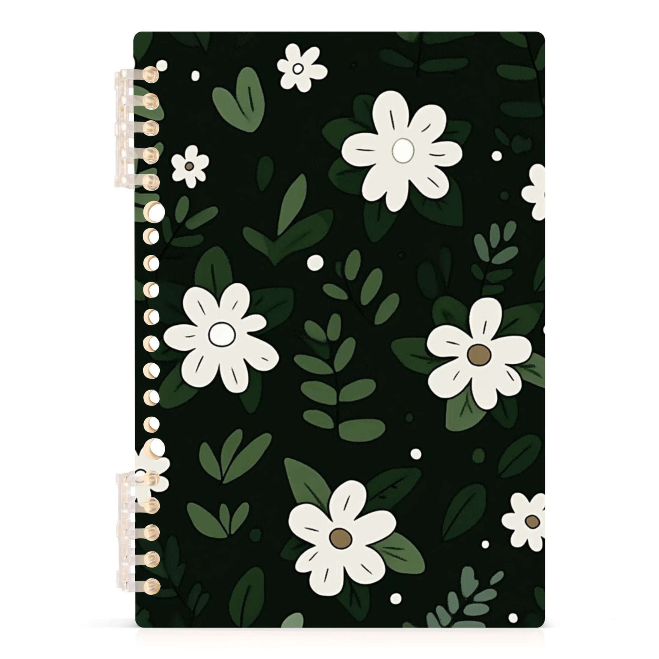Green Floral with White Flowers Lined Spiral Journal Notebook 60 Pages ...