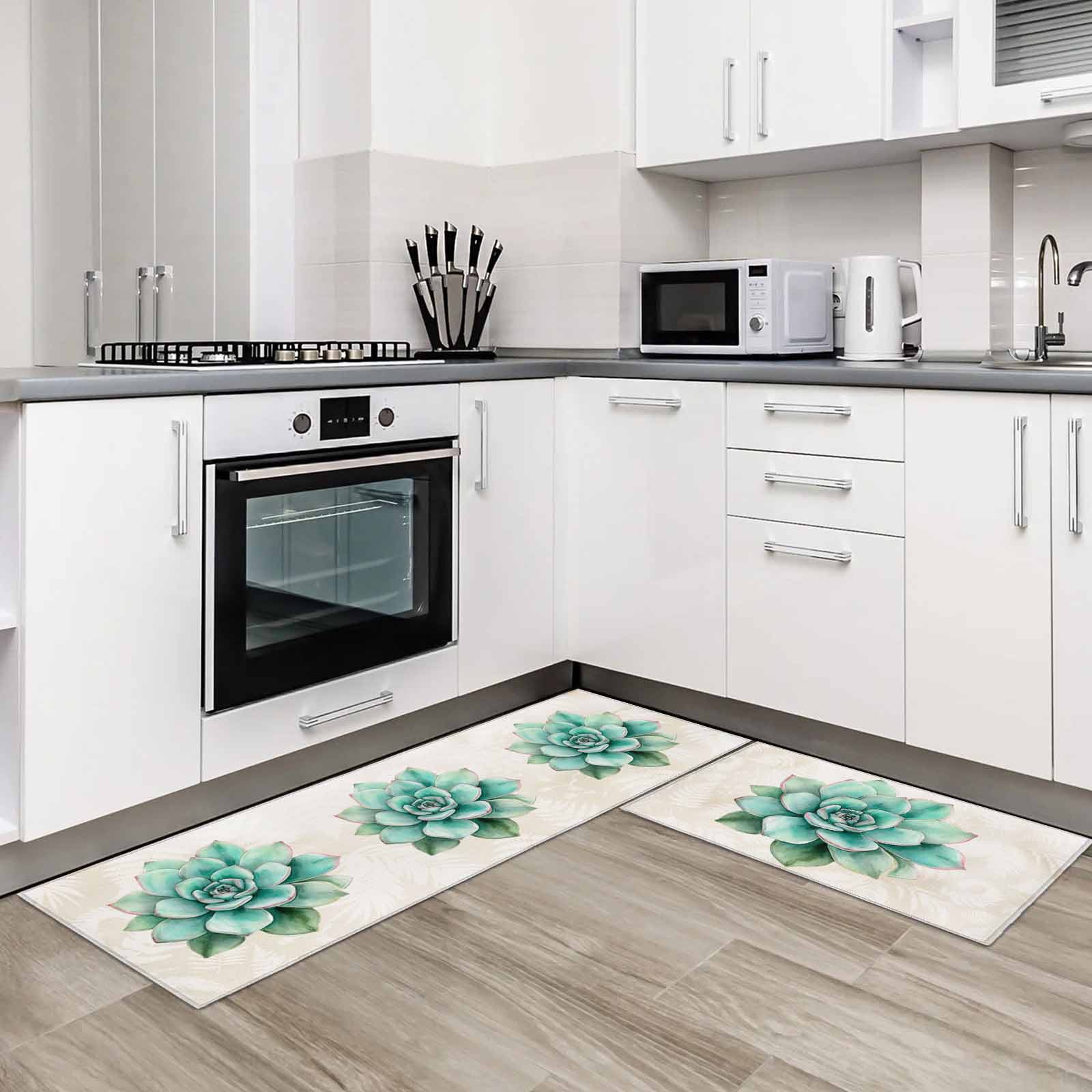 Green Flower 2 Pieces Non-Slip Kitchen Mat Set Succulents Ferns Vintage ...