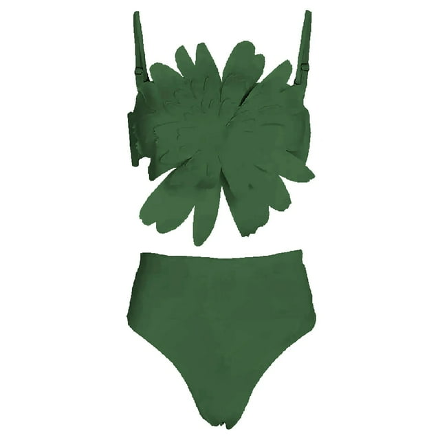 Green Flower Bikini Women Swimsuit with Cover UpPrint Bikini Set Push ...