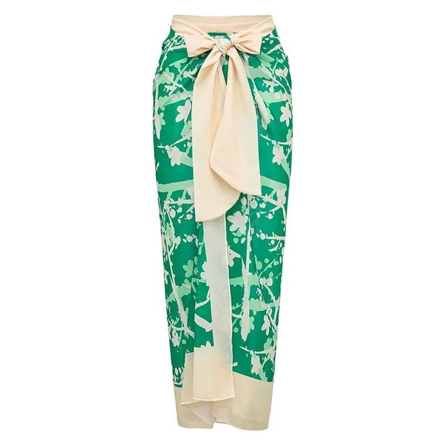 Green Flower Bikini Women Swimsuit with Cover UpPrint Bikini Set Push ...