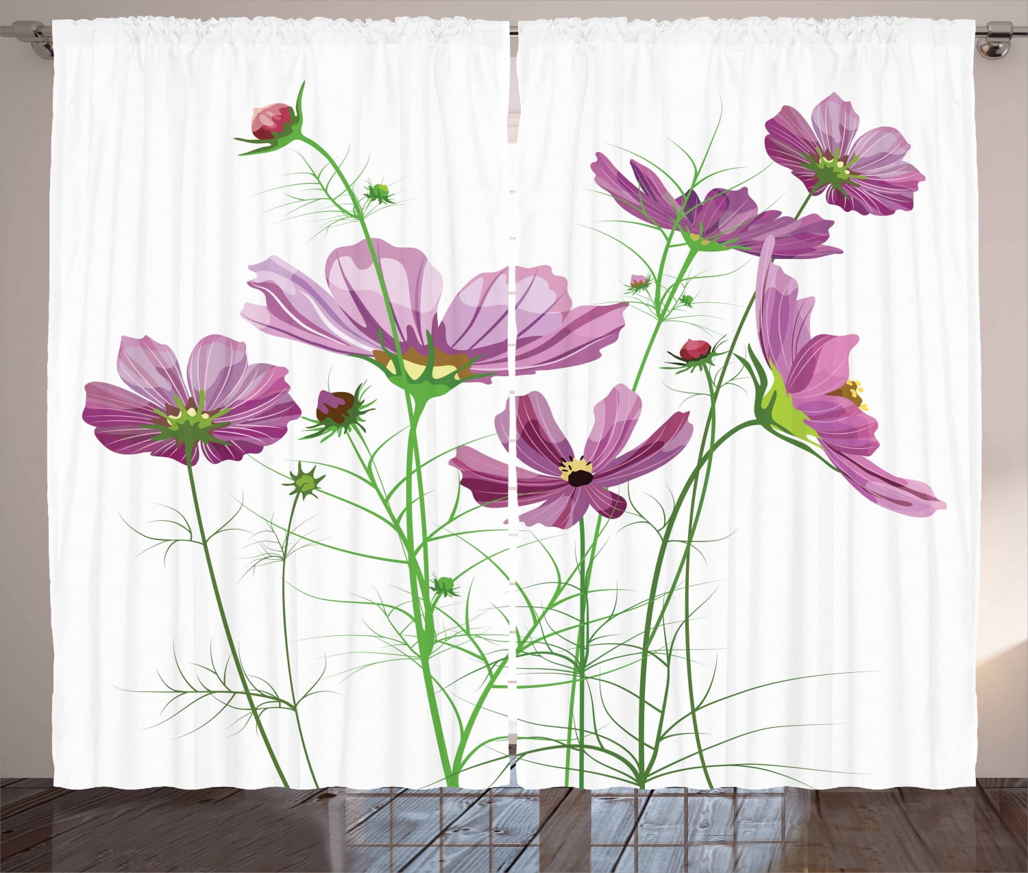 Ambesonne Green Flower Curtains 2 Panel Set, Spring Foliage, 108" x 84 ...