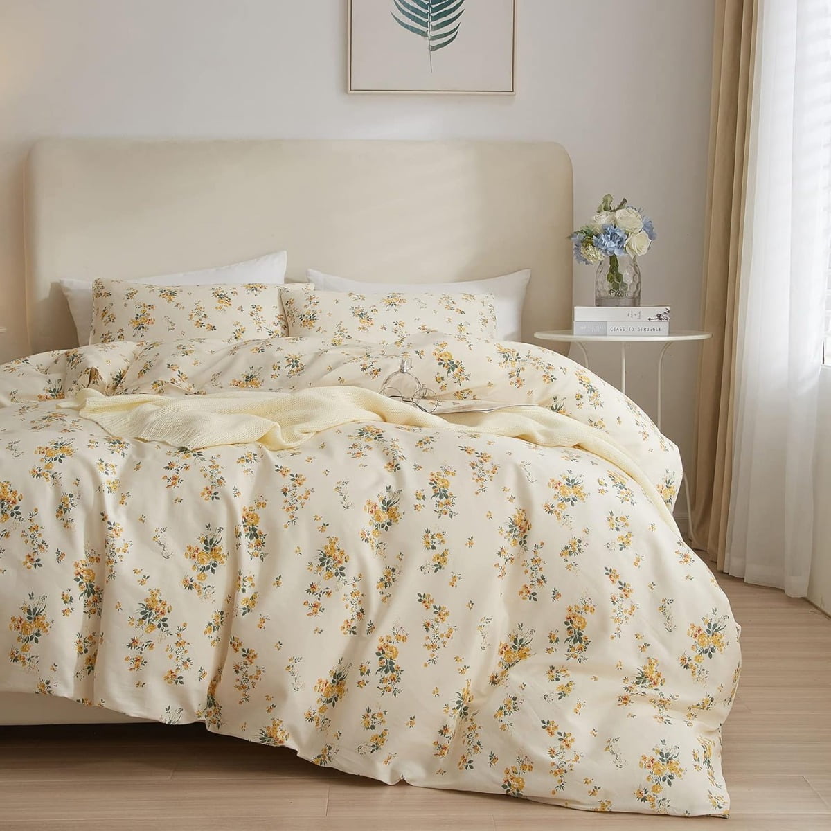 Green Flower Leaves Printed Twin XL Comforter Set - Lightweight Fluffy ...