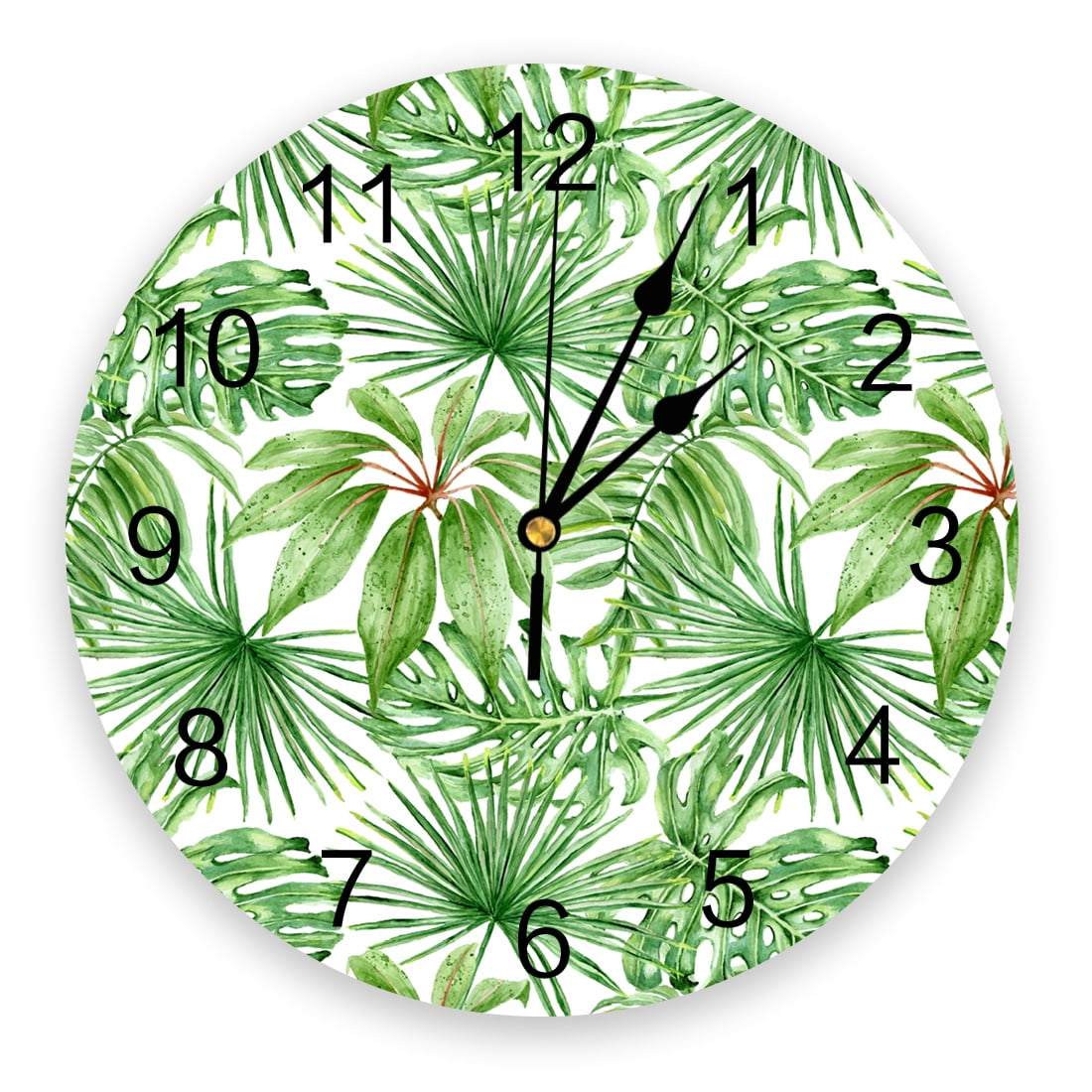 Green Flower Plant Leaves 3d Wall Clock Modern Design Farmhouse r ...