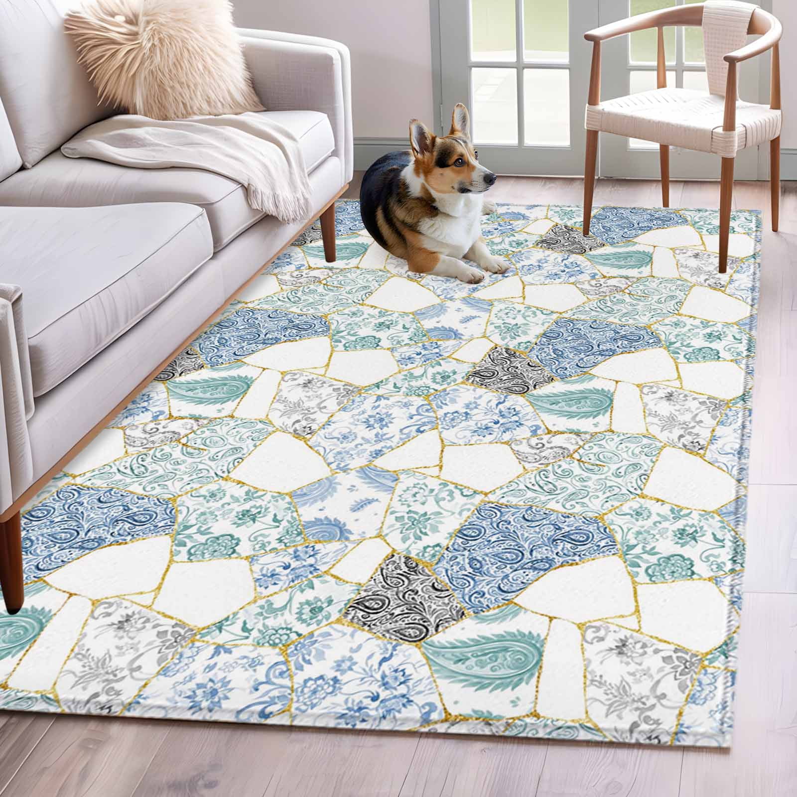 Green Flower Porcelain Area Rugs 3x5 ft Abstract Art Stitching Texture ...