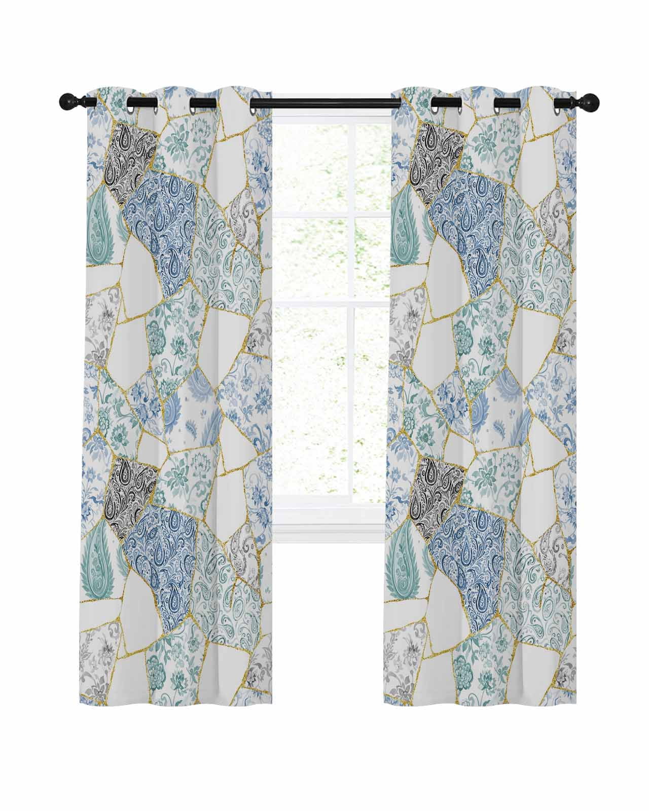 Green Flower Porcelain Blackout Curtains for Bedroom Living Room ...