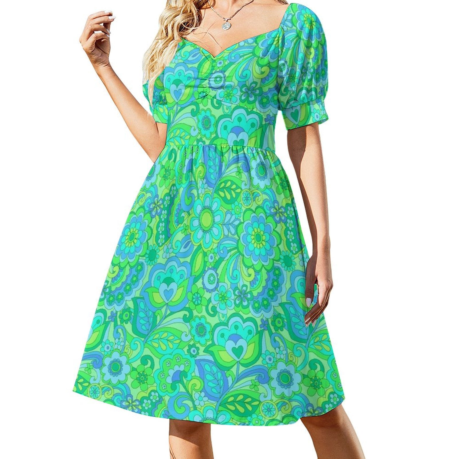 Green Flower Power Dress woman dress beach dress - Walmart.com