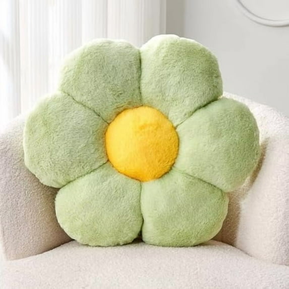 Green Flower Shaped Throw Pillow with Faux Rabbit Fur, 14.9" Soft Plush ...